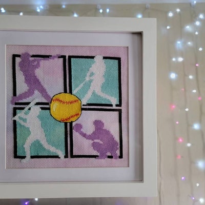 Softball Cross Stitch Pattern, Softball Players Silhouettes, Chart for ...