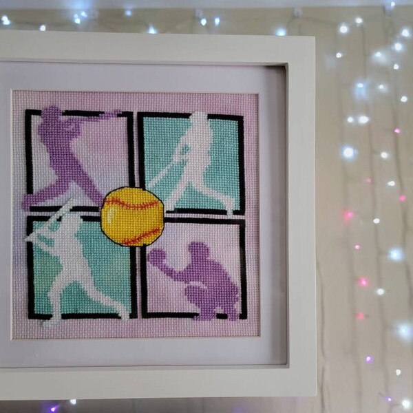 Softball Cross Stitch Pattern, Softball Players Silhouettes, Chart for ...