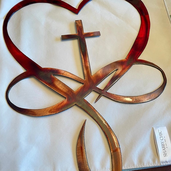 Eternal Love: Infinity Heart Cross Metal Wall Art - Steel, Copper ...