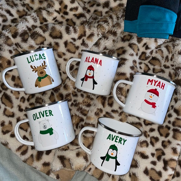 Santa & Friends Personalized Christmas Camp Mug, Hot Cocoa Mug, Custom ...