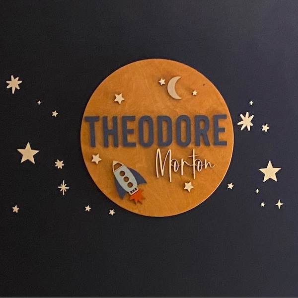 Nursery Name Sign, Space Theme Nursery, Space Name Sign, Above Crib ...