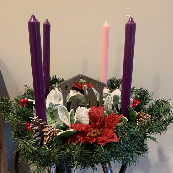 Rustic Burlap Advent Wreath With Candles. Advent Wreath. Silent Night ...