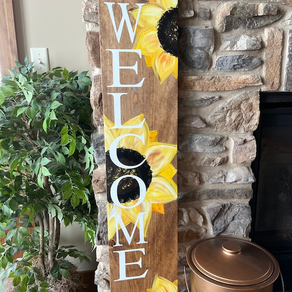 Sunflowers Welcome Sign is Stained and Hand Painted Ready for Front ...