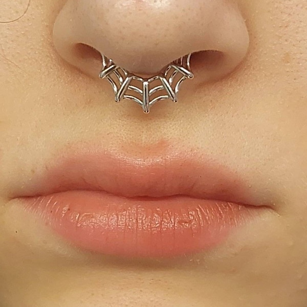 16G Spider Web Septum Ring Black Silver Clicker/cartilage/helix Earring ...