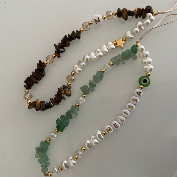 Tigers Eye Phone Strap,healing Crystal Phone Chain,pearl Beaded Phone ...