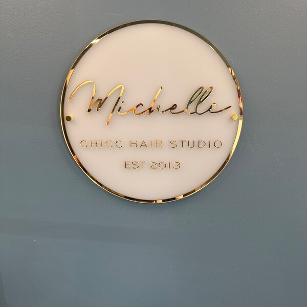 Personalized Frosted Acrylic Business Sign With Golden Lettering and ...