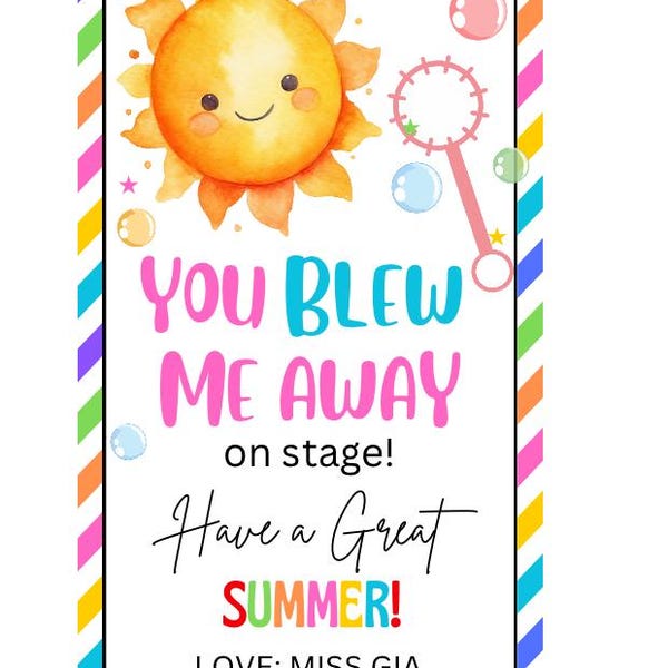 Editable You Blew Me Away Summer Tag, End of School Year Tags, Editable ...