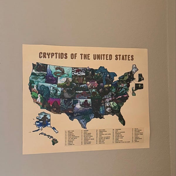 Cryptids of the United States Map (with a Legend) - 11x14 and 16x20 ...