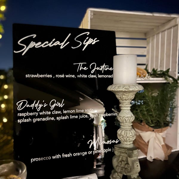 Black Acrylic Drink Menu Sign (W-106) - Back40life - Etsy