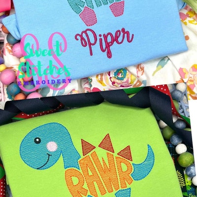 BUNDLE Girl and Boy RAWR Dinosaur Sketch Machine Embroidery Design File ...