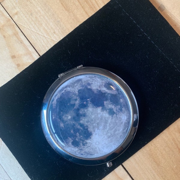 Full Moon Compact Mirror - Celestial Outerspace - Make up Pocket Mirror ...