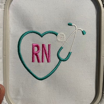Heart Stethoscope Embroidery / Nurse Embroidery Designs / RN Heart ...