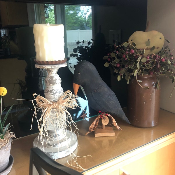 Large Primitive Crow on Wooden Stand - Etsy