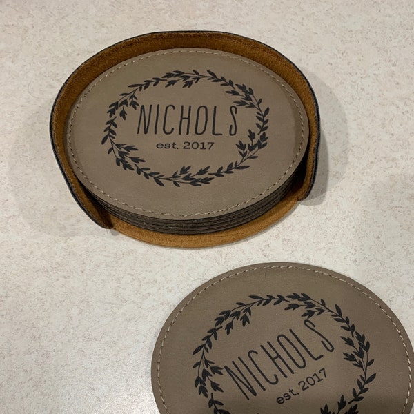 Personalized Coaster Set, Leather Coasters, Customized Coasters, Engraved Coasters, Monogrammed ...