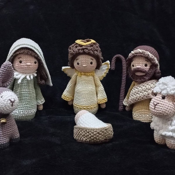 Crochet Nativity Set: Angel, Baby Jesus, Mary, Joseph, Donkey and Sheep ...