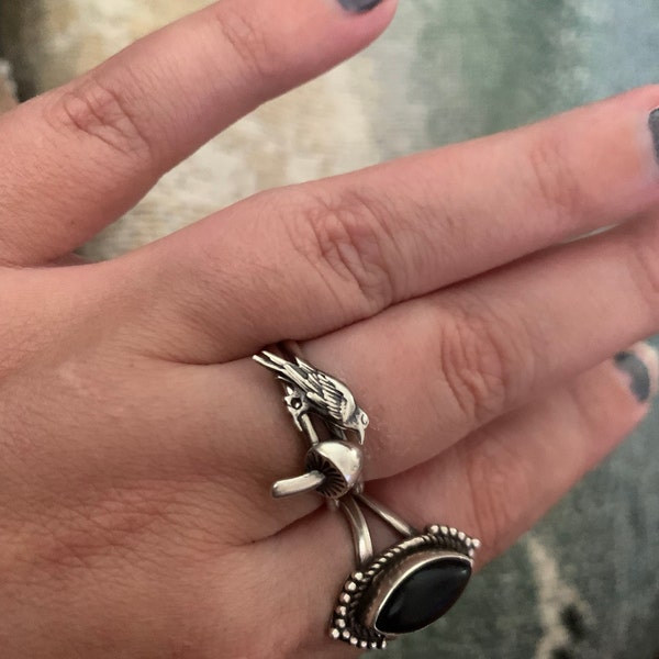Raven Ring Sterling Silver Crow Ring Silver Raven Ring Witch Ring Bird ...