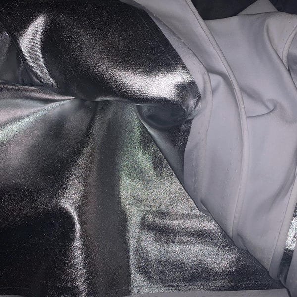 Shiny Silver Pleather Faux Leather Stretch Vinyl Polyester Spandex 190 ...