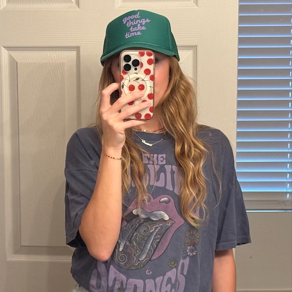 Good Things Take Time Foam Trucker Hat. Colorful Kelly Green and Purple ...