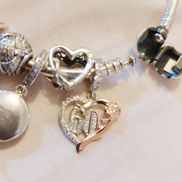 13th Birthday Charm Pandora Fitting 925 Silver & Rose Gold Heart ...