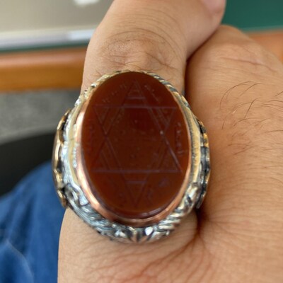 Seal of Solomon Ring, Luxury Ring, Hexagon Star, Red Agate Ring ...