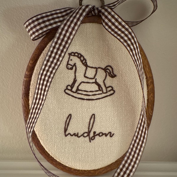 Custom Name Embroidery Hoop, Rocking Horse Nursery Decor, Nursey Wall ...
