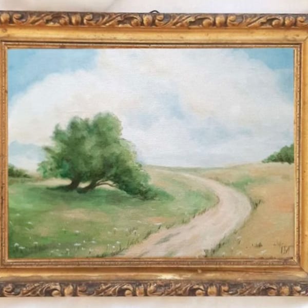 Tiny Landscape Oil Painting in Gold Frame, Framed Landscape Art Print ...