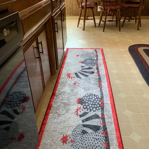 Chicken Decor Kitchen Dining Room Runner Rug / Mat Non-skid Machine ...