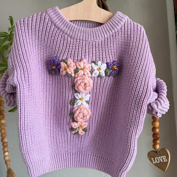 Embroidered Flower Initial Sweater | Personalized Baby Sweater ...
