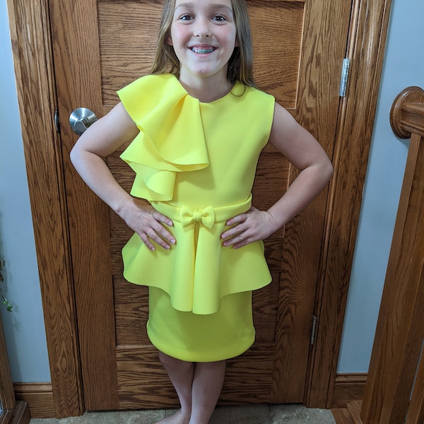 Yellow Interview Dress Pageant Yellow Dress With Peplum and Bow Girls ...