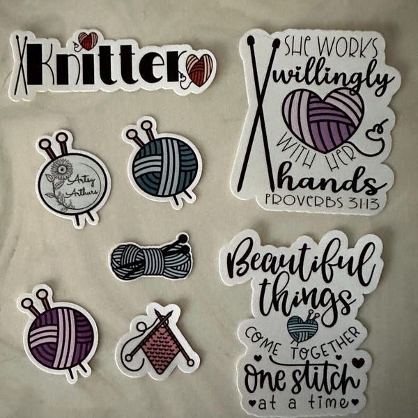 Knitting Stickers,knitting Sticker Pack, Artsy Arthurs,hydro Flask ...