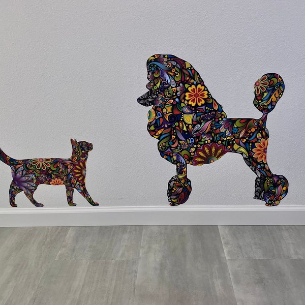 Walking Cat Wall Sticker - Repositionable Floral Cat Wall Decal - Etsy