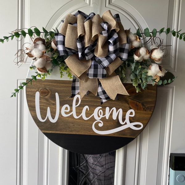 Wood Round Welcome Sign, Front Door Wreath, Home Décor, Farmhouse Door ...