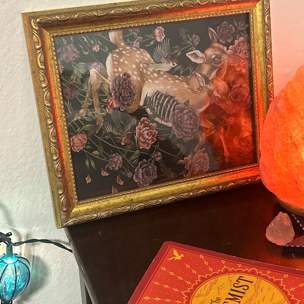 Fawn Deer With Birds and Flowers Gothic Botatnical Art Giclee Print ...