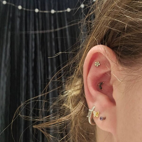 14K Solid Gold Red Garnet Earring, Gold Sword Shaped Stud, Cartilage ...