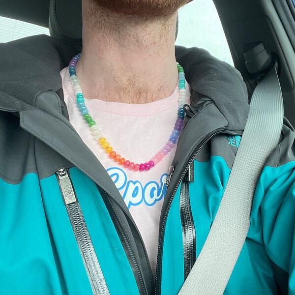 Rainbow Ombre Jade Gemstone Hand Knotted Bead Necklace, 14K Gold Filled ...