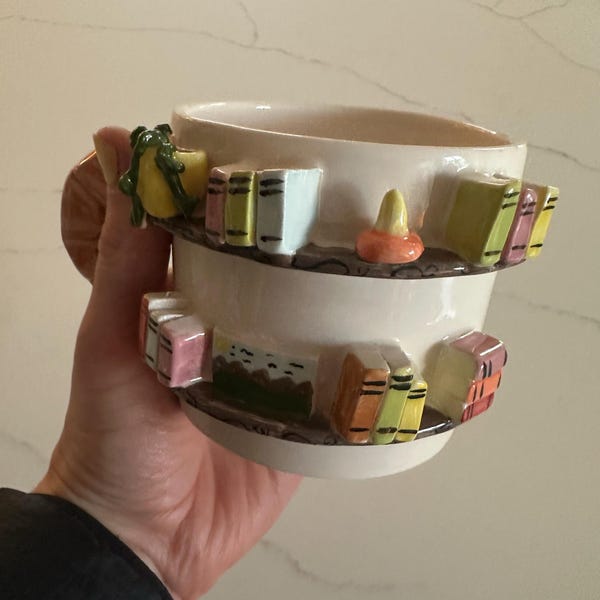 Library Bookshelf Mug, Ceramic Book Mug, Bookworm Tumbler, Unique Tiny ...