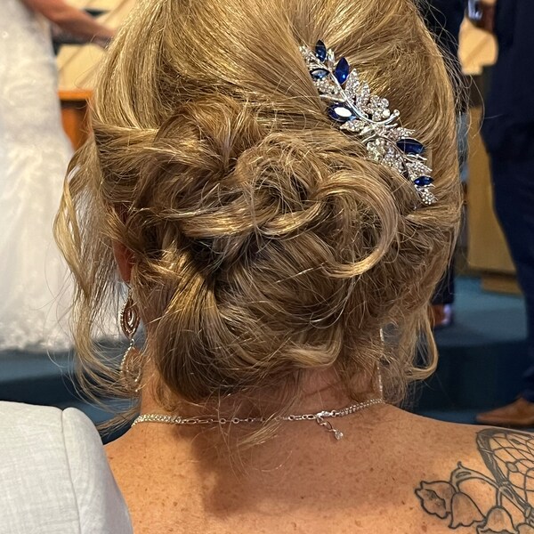 Blue Sapphire Hair Piece Crystal Hair Comb Floral Bridal Hair ...