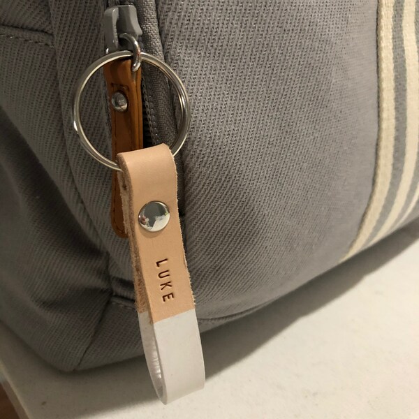 Custom White Leather Keychain, Custom Leather Keychain, Personalized ...