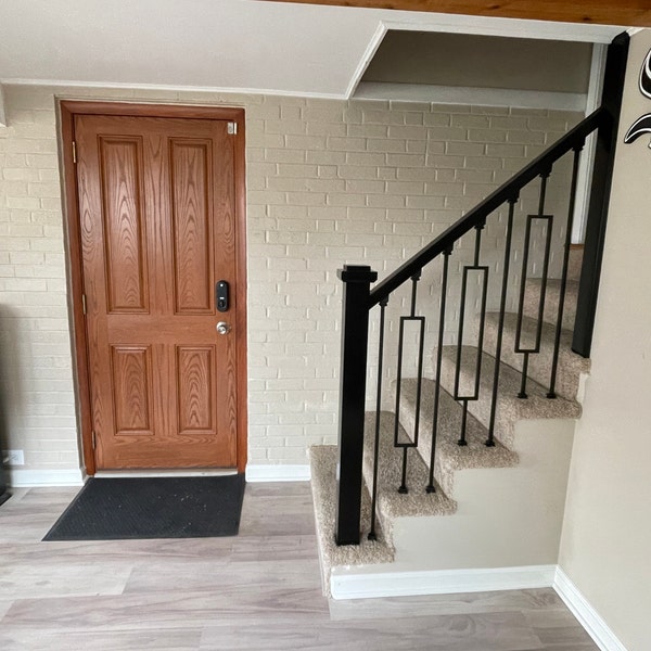 Modern Stair Iron Balusters: Satin Black Rectangle Metal Spindles - Etsy