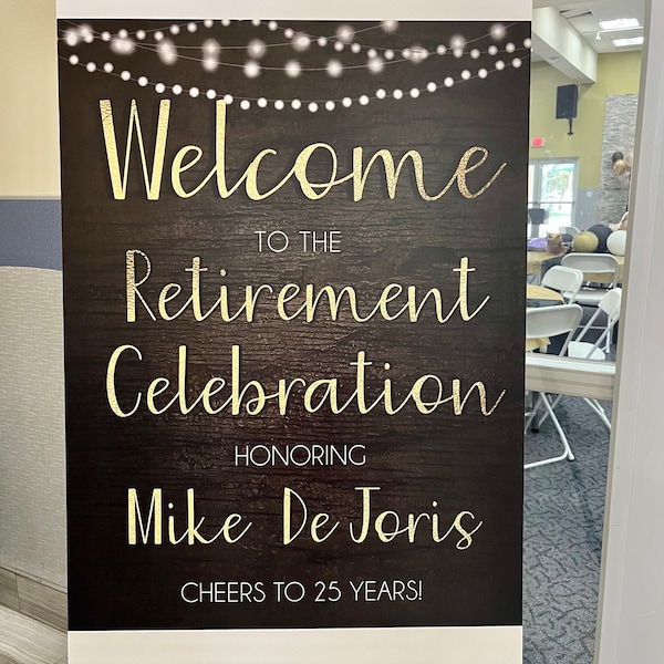 Retirement Celebration Welcome Sign, Rustic Gold Retirement Celebration ...