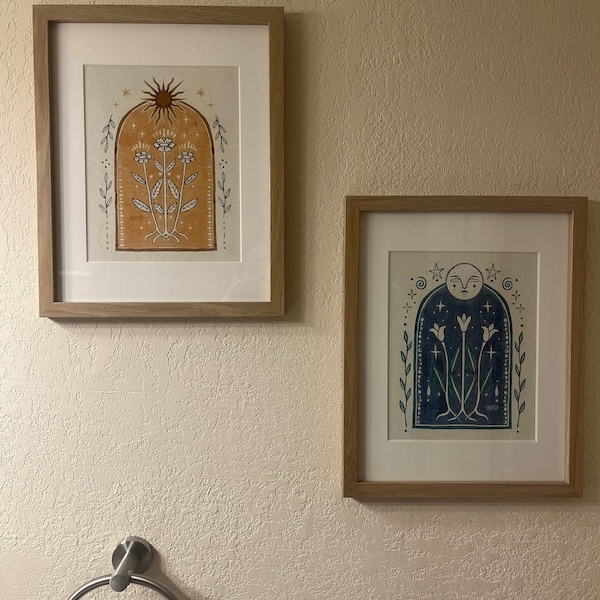 Spiritual Art Print Moon Phase Illustration Boho Gift Idea Blue Folk ...