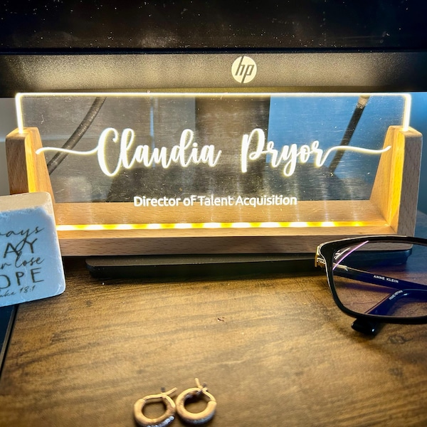 Personalized Name Plate With Wooden Base for Desk Custom Office Decor ...