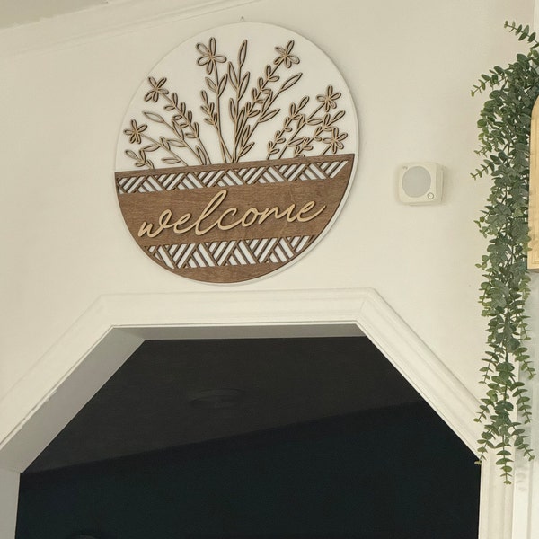 Wooden Welcome Door Hanger | Front Door Decor | Front Door Sign ...