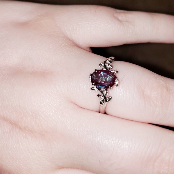 Vintage Alexandrite Engagement Ring Leaf Flower 14k Rose Gold Ring Oval ...