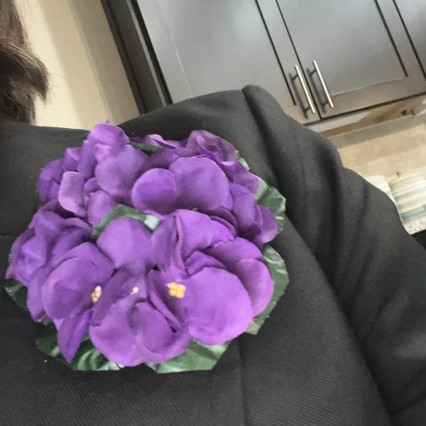 African Violet Corsage// DST African Violet Flower Pin//purple Flower ...