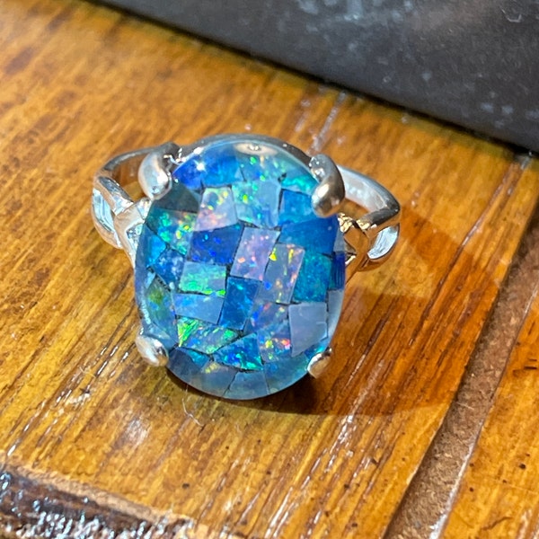 GENUINE Australian Opal Ring,mosaic Opal Ring,sterling Silver,opal Jewelry,birthstone,gift for ...