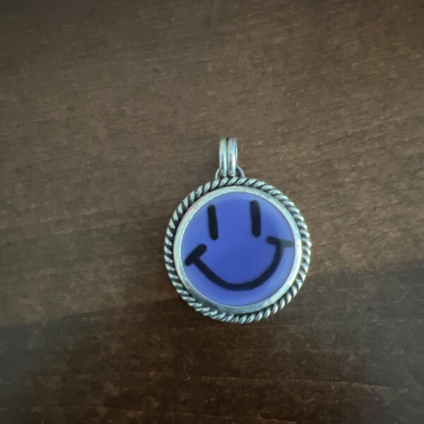 Green Medium SMILE FACE Pendant - STERLING Silver - Glass Enamel ...