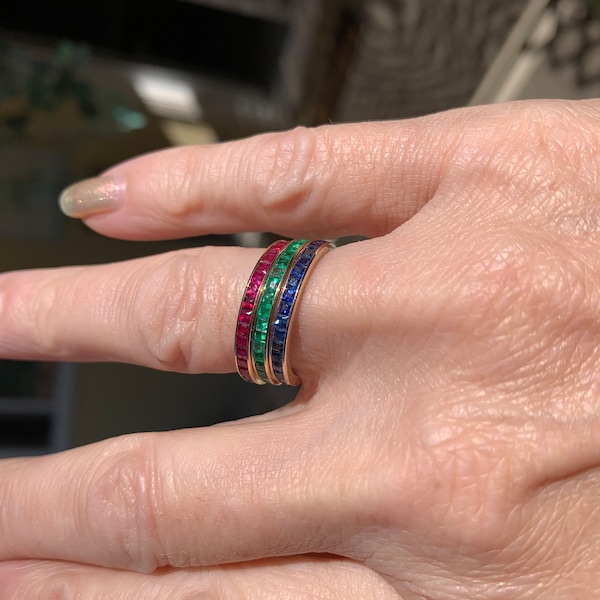 Sapphire Eternity Band . Princess Cut Eternity Ring 18k 14k . Wedding ...