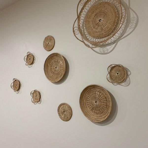 Set of 9 Wall Hanging G, Rattan Round Set, Rattan Wall Baskets, Rattan ...