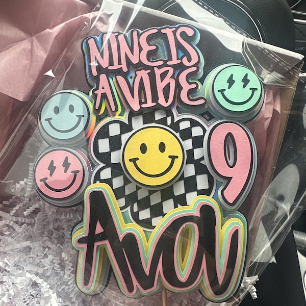 Smiley Face Cake Topper | Ten is A Vibe Cake Decorations | Groovy Cake ...